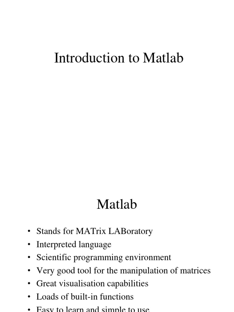 Introduction to Matlab Fundamentals | PDF | Matlab | Matrix (Mathematics) Introduction to Matlab Fundamentals | PDF | Matlab | Matrix (Mathematics)