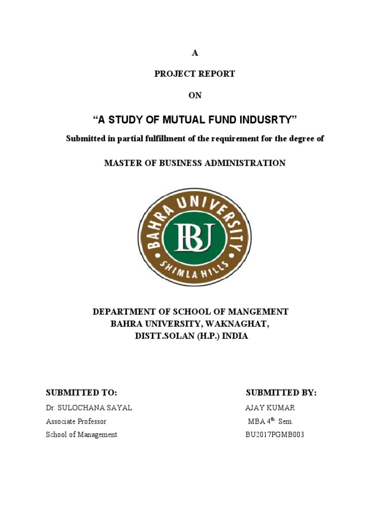 "A Study of Mutual Fund Indusrty": A Project Report ON | PDF | Master ...
