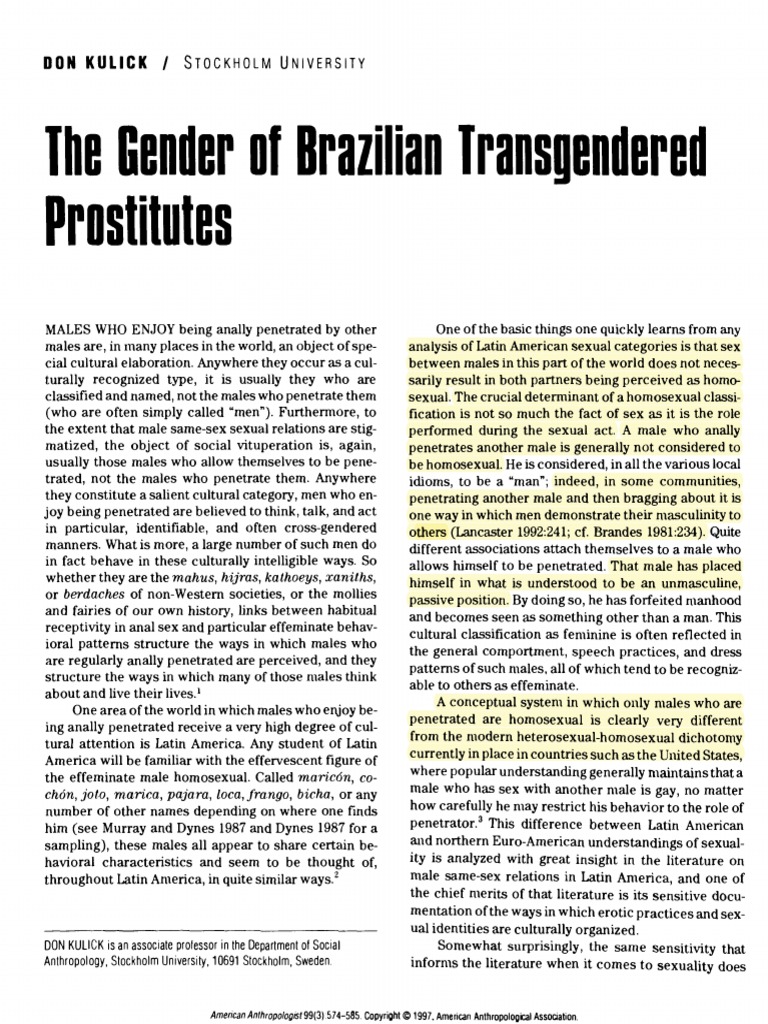The Gender of Brazilian Transgendered Prostitutes: Don Kulick | PDF ...