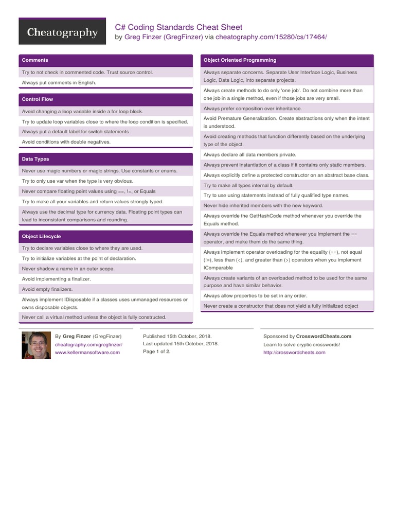 C# Coding Standards Cheat Sheet: by Via | Download Free PDF | Control ...