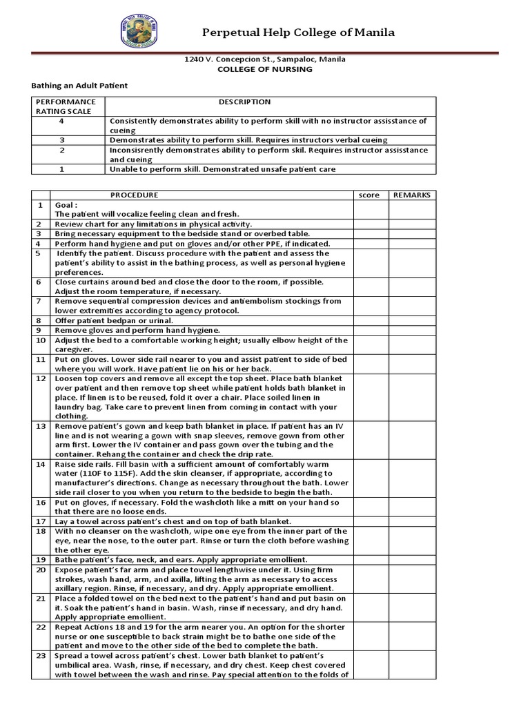 Bathing An Adult Patient | PDF | Hygiene | Hand Washing