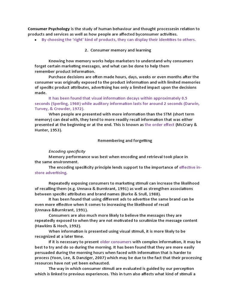 Understanding Consumer Memory, Learning, Perception and How They Impact ...