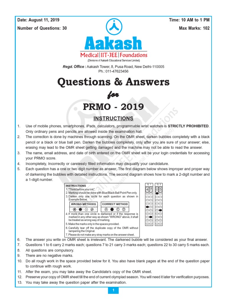Questions & Answers: For For For For For PRMO - 2019 | PDF | Triangle ...