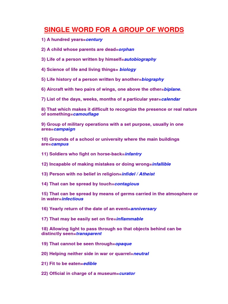 Single Words for Group Definitions | PDF