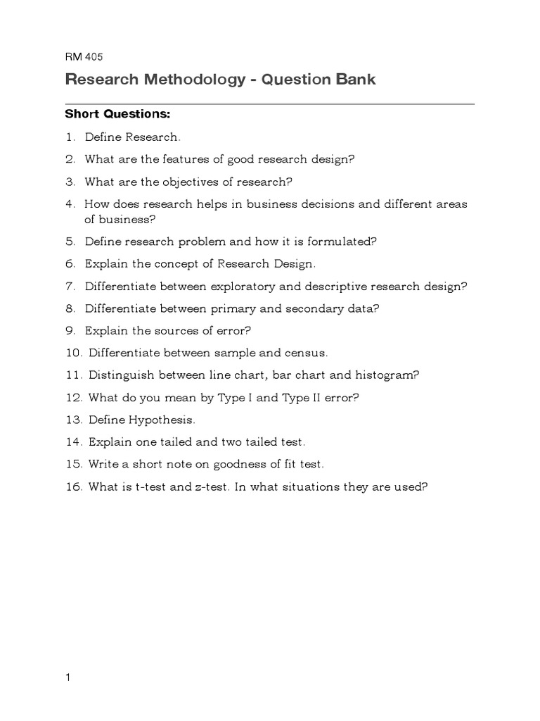 Research Methodology - Question Bank: Short Questions | PDF | Research ...