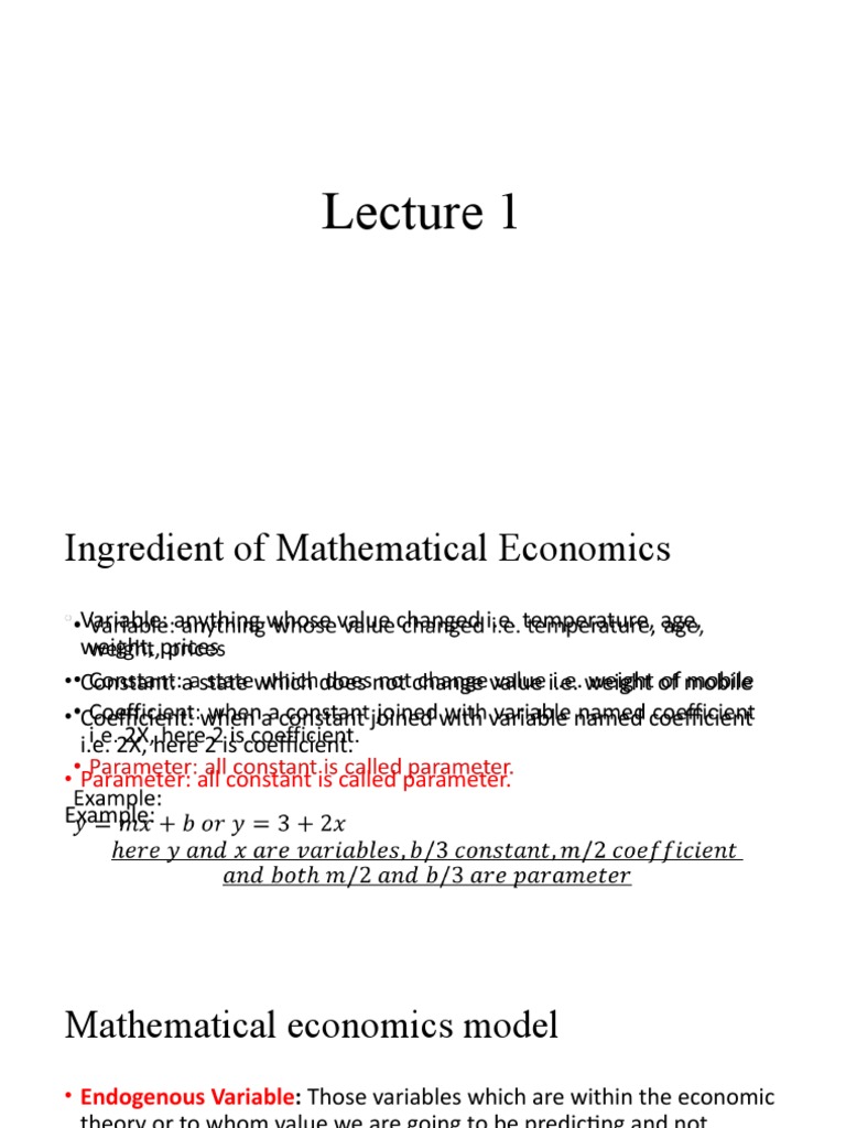 Lecture-1 Ingredient of Mathematical Economics | PDF