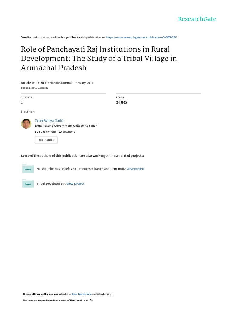 Role of Panchayati Raj Institutions in Rural Devel | PDF | Government ...