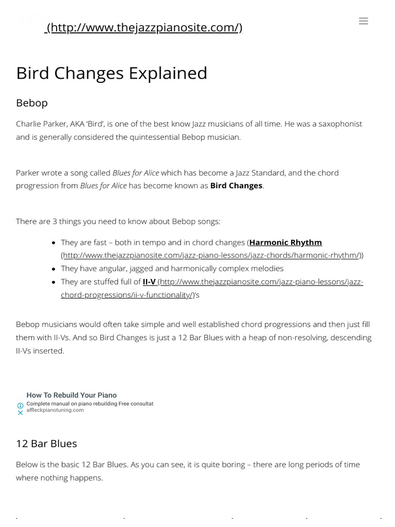 Bird Changes Explained - The Jazz Piano Site | PDF | Jazz | Blues