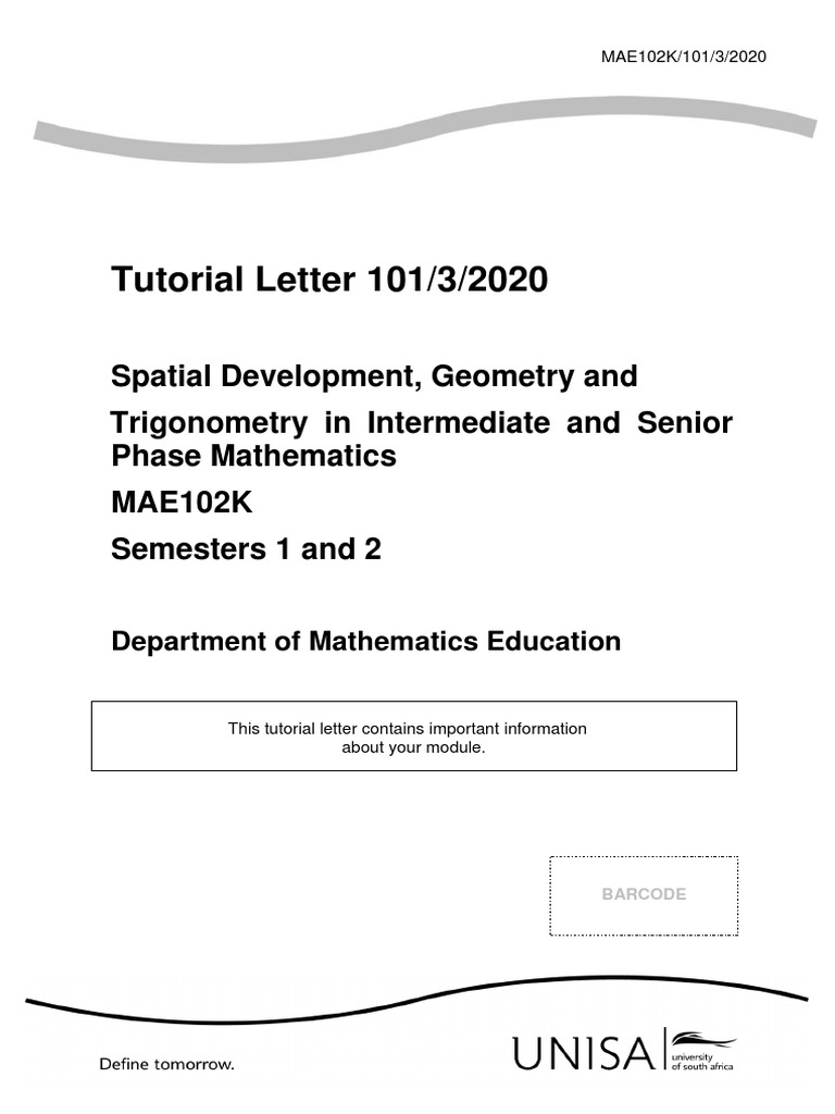 MAE102K Tutorial Letter 101 - 2020 - 3 - B | PDF | Rectangle ...