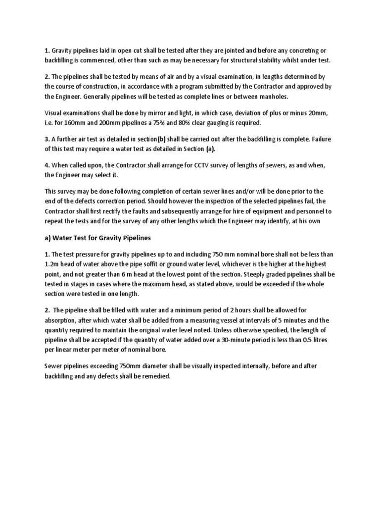Gravity Pipeline Testing Requirements | PDF | Pipeline Transport ...
