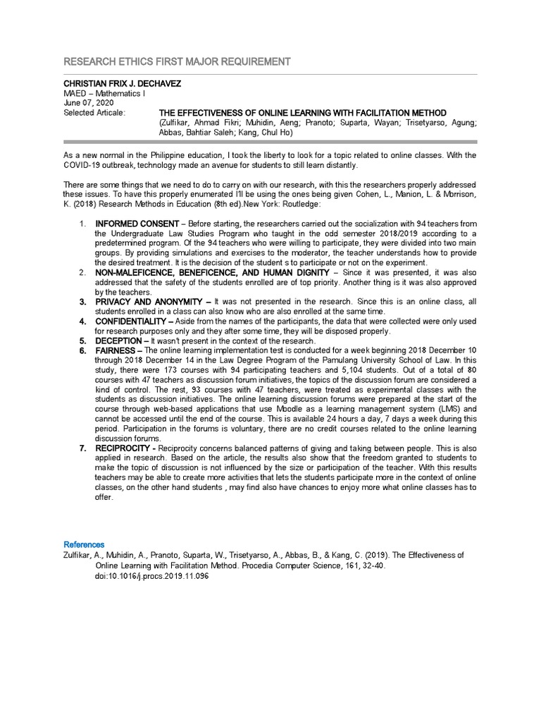 Research Ethics First Major Requirement: References | PDF | Educational Technology | Behavior ...
