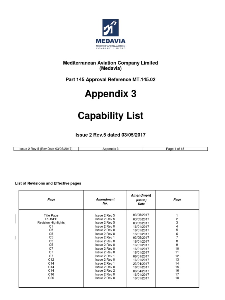 Appendix 3 Capability List: Mediterranean Aviation Company Limited ...