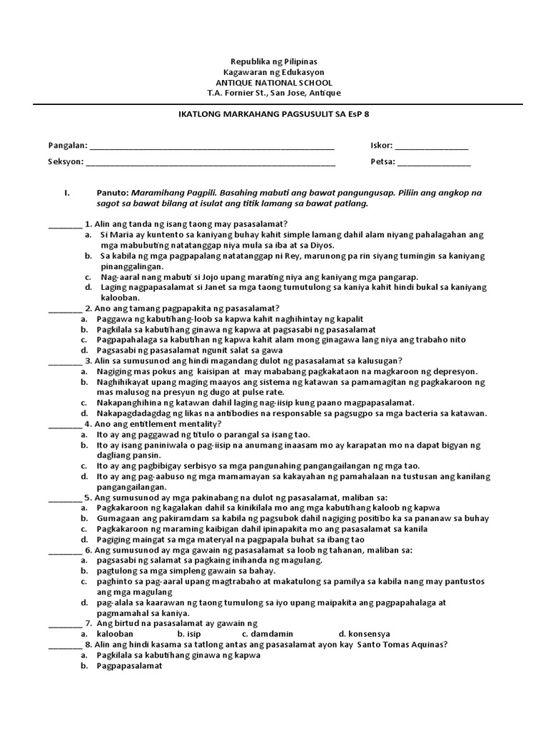 ESP8 Q3 Periodic Exam | PDF