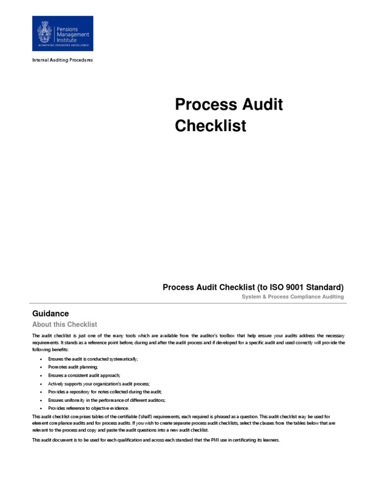 Process Audit Checklist | PDF | Iso 9000 | Audit