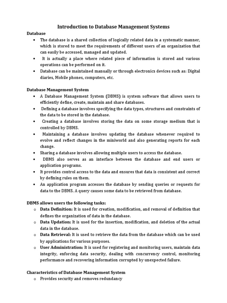 DBMS-Introduction To Database Management Systems Notes | PDF ...
