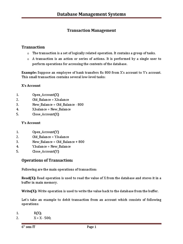 DBMS - Transaction Management Notes | PDF | Database Transaction ...