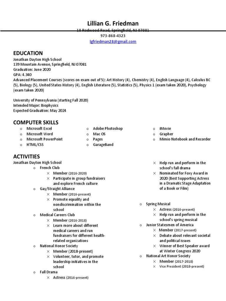 Lillian Friedman Resume | PDF | Learning | Schools