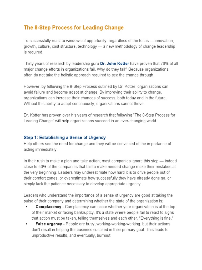 Kotter's 8 Steps for Leading Change | PDF | Leadership | Goal