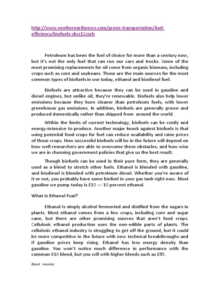Biofuel Text (Exercises) | PDF | Biofuel | Ethanol Fuel