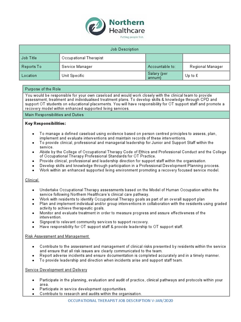 Key Responsibilities:: Occupational Therapist Job Description V-Jan ...