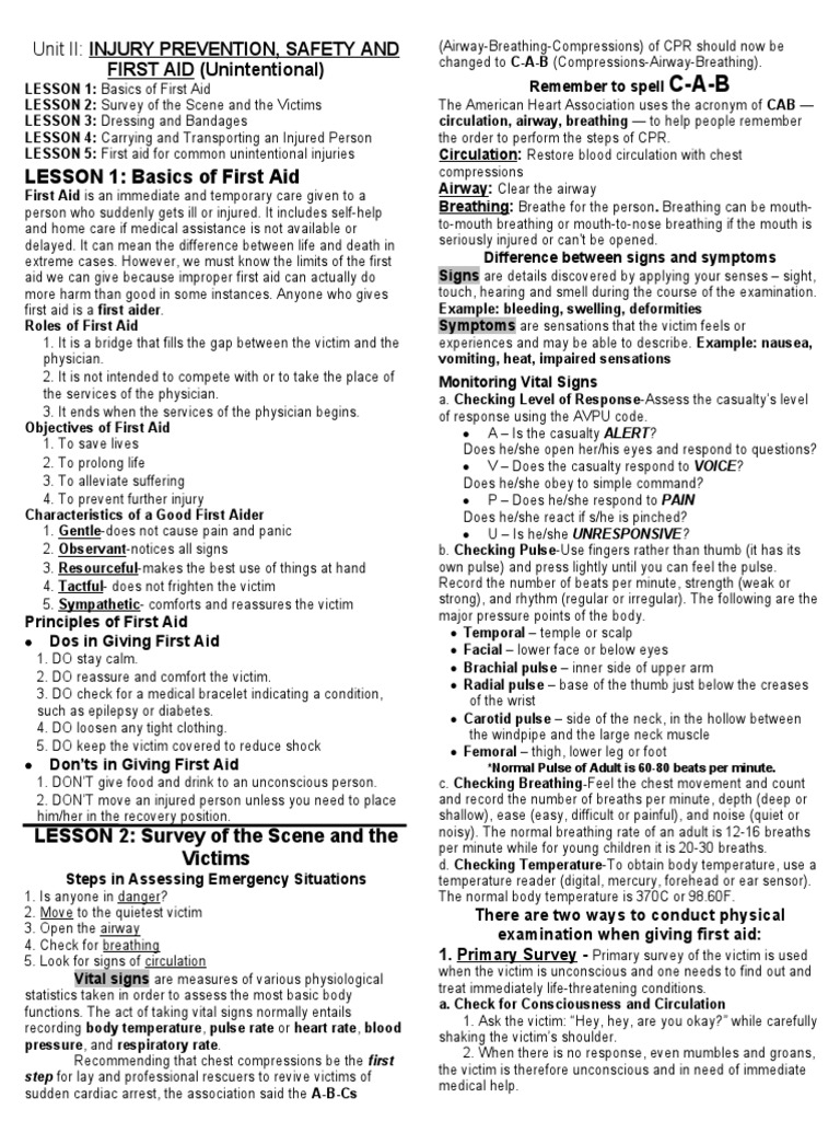 UNIT II in HEALTH9 - Injury Prevention Safety and First Aid ...
