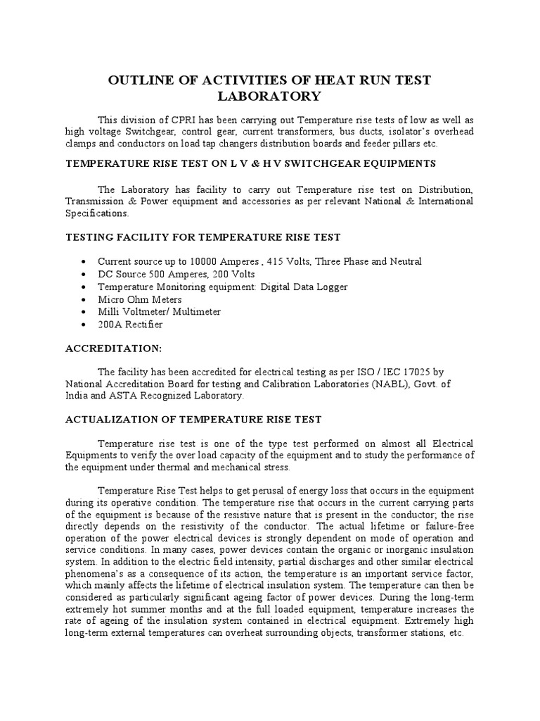 Temperature Rise Test On Switchgear | PDF | Electrical Conductor ...