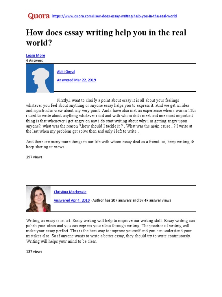 How Does Essay Writing Help You in The Real World | PDF | Essays ...
