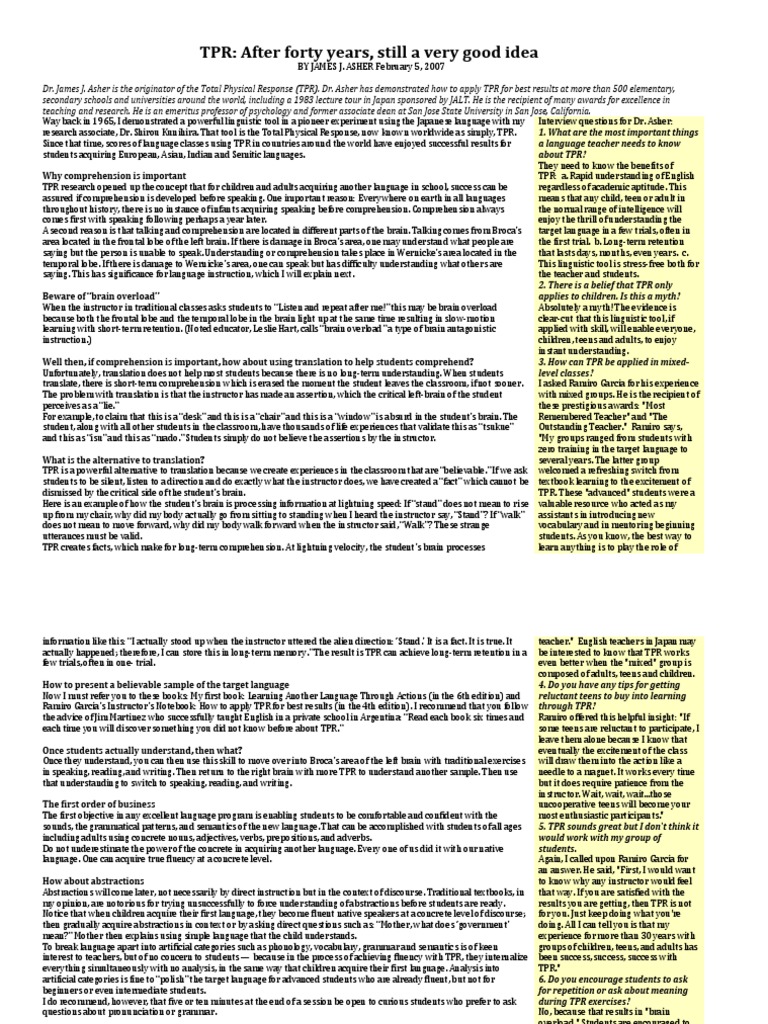 Asher (2007) TPR - After Forty Years, Still A Very Good Idea | PDF ...