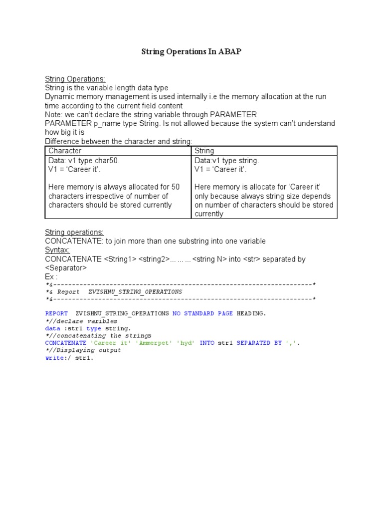 String Operations in ABAP | PDF | String (Computer Science) | Variable (Computer Science)