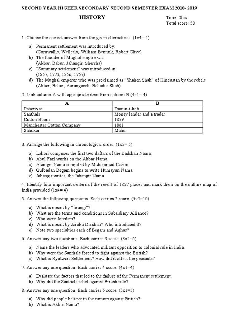 History +2 2018-2019 Second Semester Exam | PDF | History