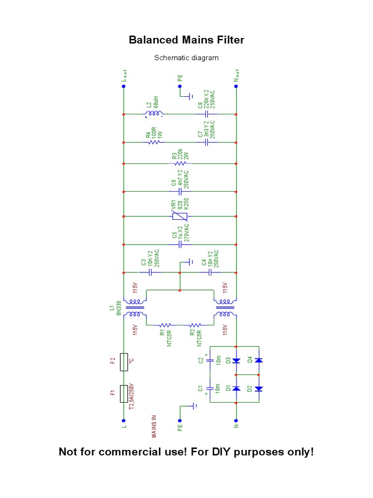 Balanced Mains Filter: Schematic Diagram | PDF | Electronics ...