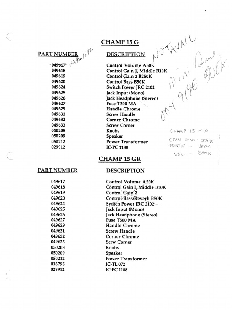 Fender Squire Champ 15G 15B 15 GR 25 GR Parts List PDF | PDF