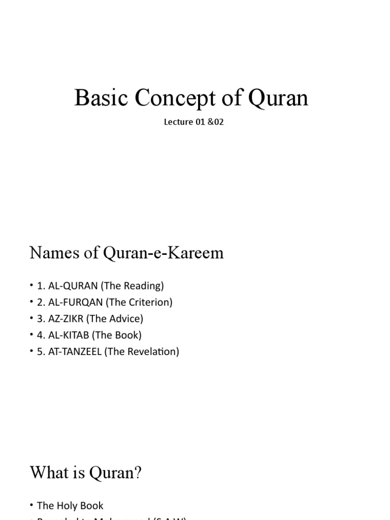 Lecture 01,02, Basic Concept of Quran | PDF | Quran | Islam