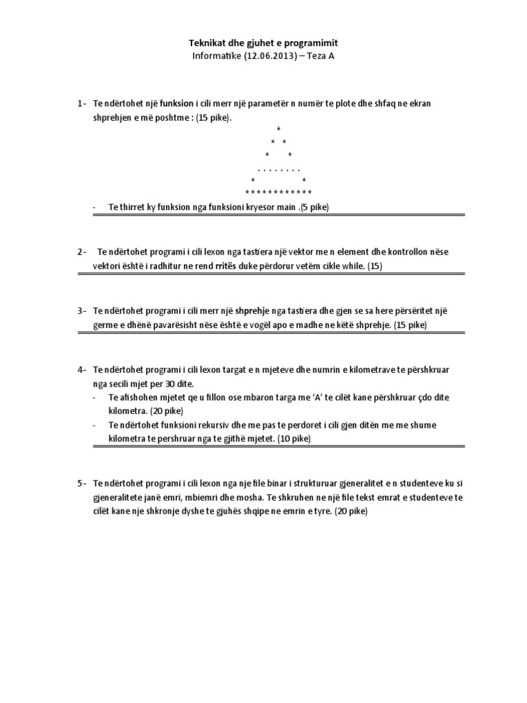 Teknikat Dhe Gjuhet e Programimit - Inf A Qershor 2013 | PDF
