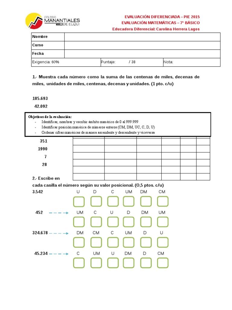 Valor Posicional en Matemáticas 7° Básico | PDF | Notación Matemática ...