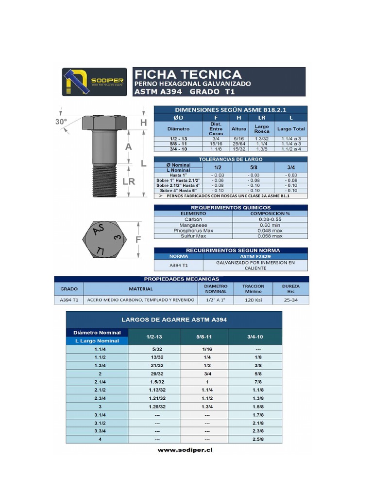 Ficha Tecnica Astm A394 T1 PDF | PDF