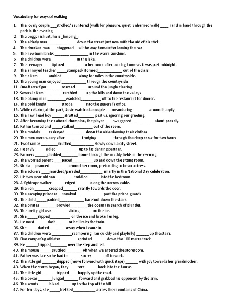 Vocabulary For Ways of Walking | PDF