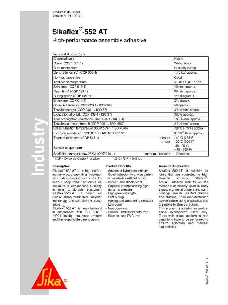 Sikaflex - 552 AT: High-Performance Assembly Adhesive | PDF | Paint ...