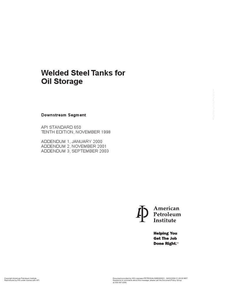 Welded Steel Tanks For Oil Storage: Downstream Segment | PDF