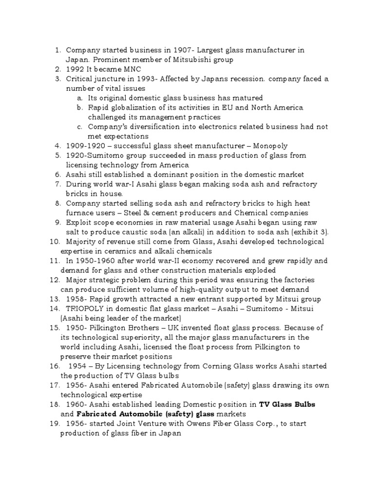 Asahi Case Study Notes | PDF | Glasses | Chlorine