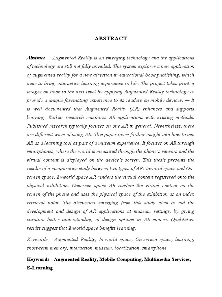 Abstract - Augmented Reality Is An Emerging Technology and The ...