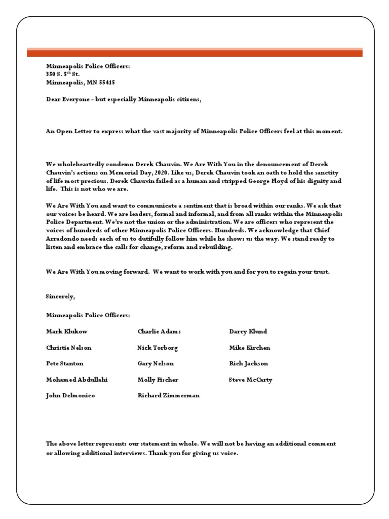 Open Letter From Mpls Police Leaders To Everyone | PDF