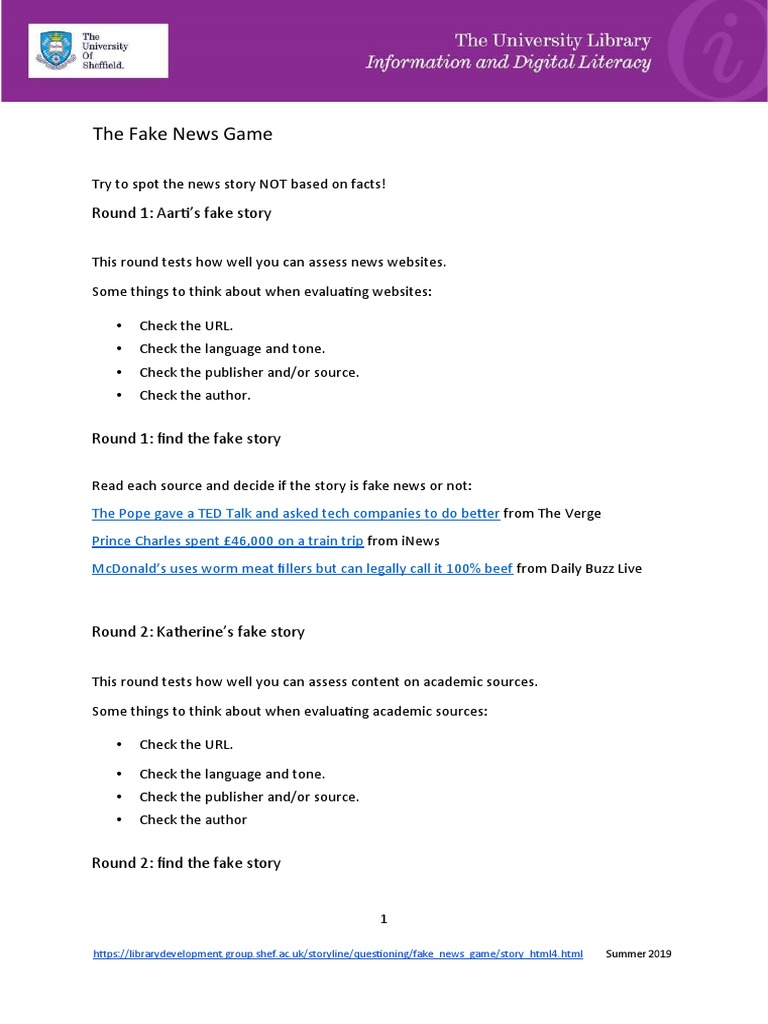 The Fake News Game: Round 1: Aarti's Fake Story | PDF | News | Coffee