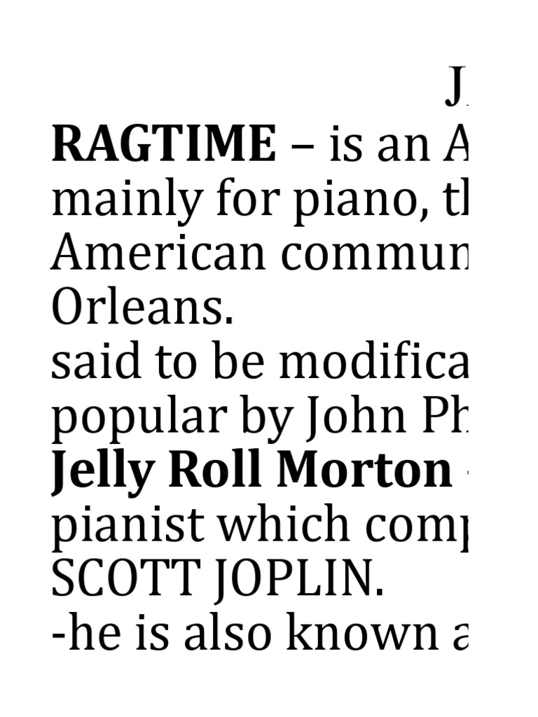 RAGTIME - Is An American Popular Musical Style: Jazz Music | PDF