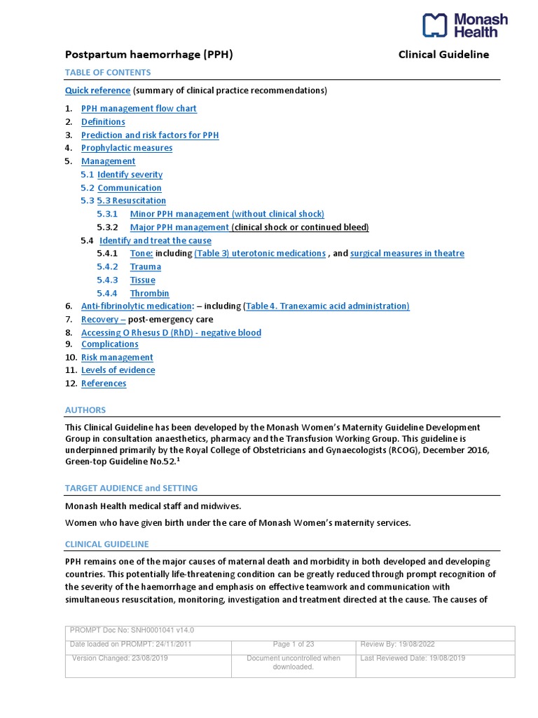 R - Postpartum Haemorrhage PPH - Guideline PDF | PDF | Childbirth | Blood