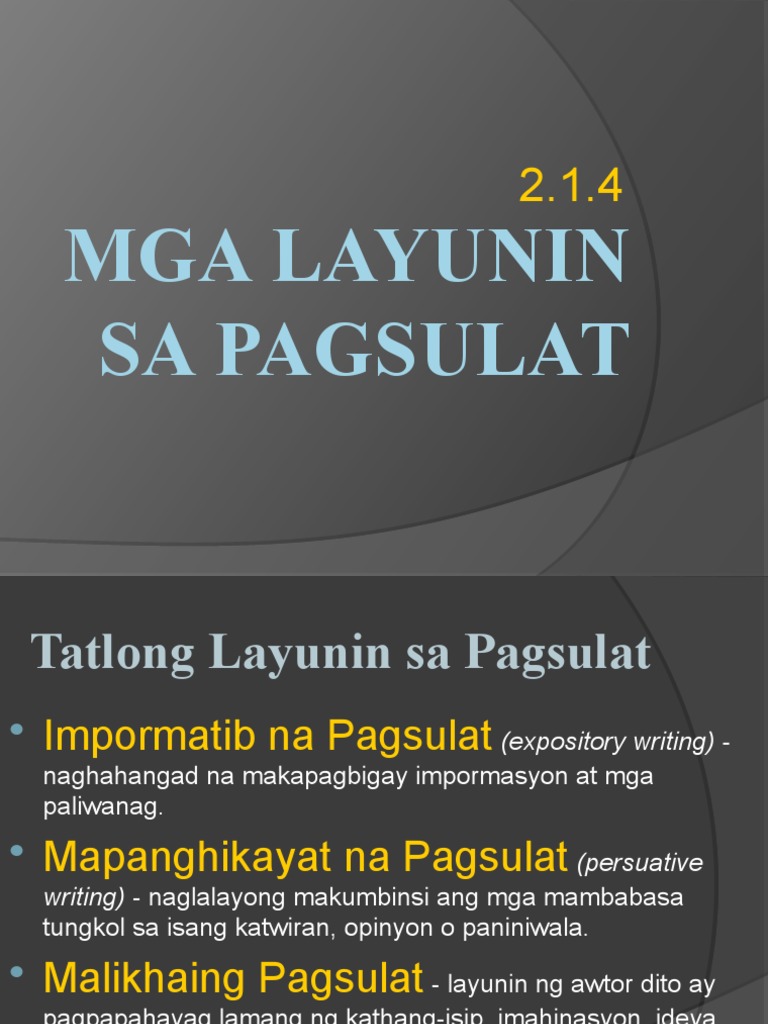 Mga Layunin Sa Pagsulat | PDF