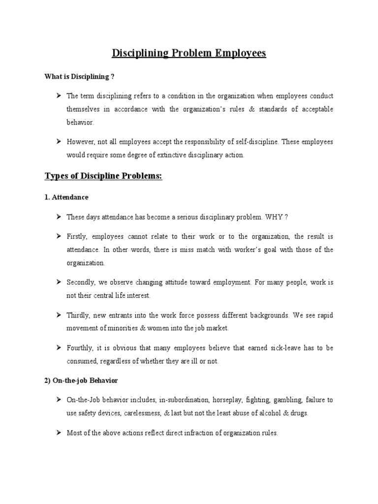 Disciplining Problem Employees: Types of Discipline Problems | PDF ...