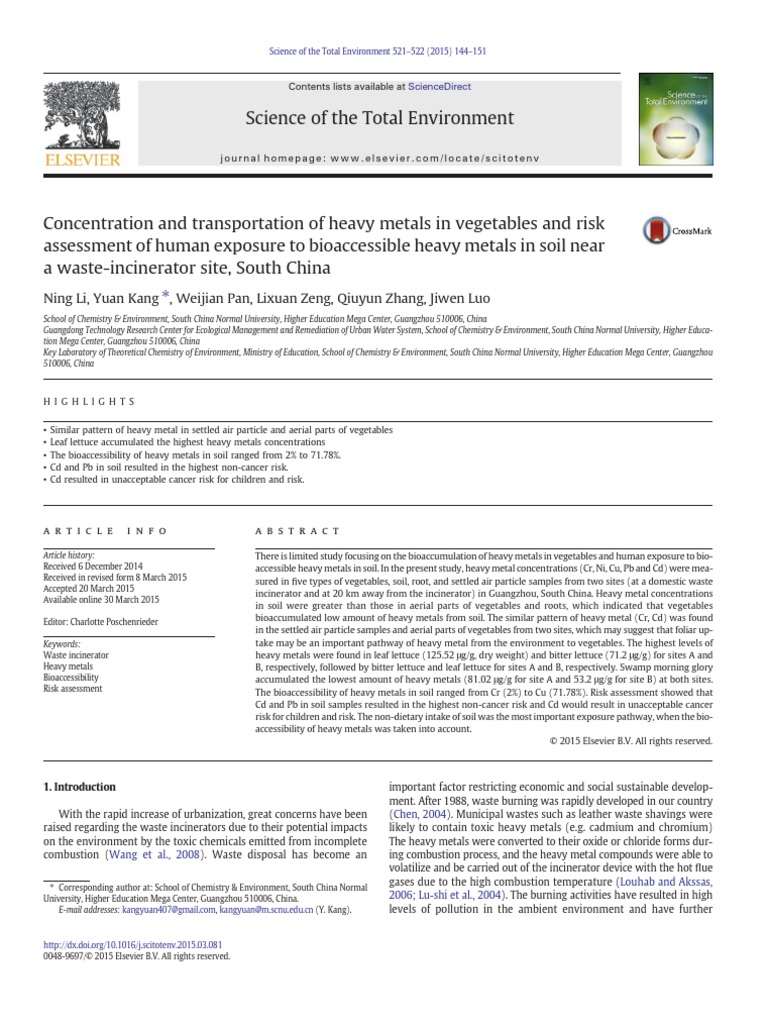 Science of The Total Environment: Ning Li, Yuan Kang, Weijian Pan ...