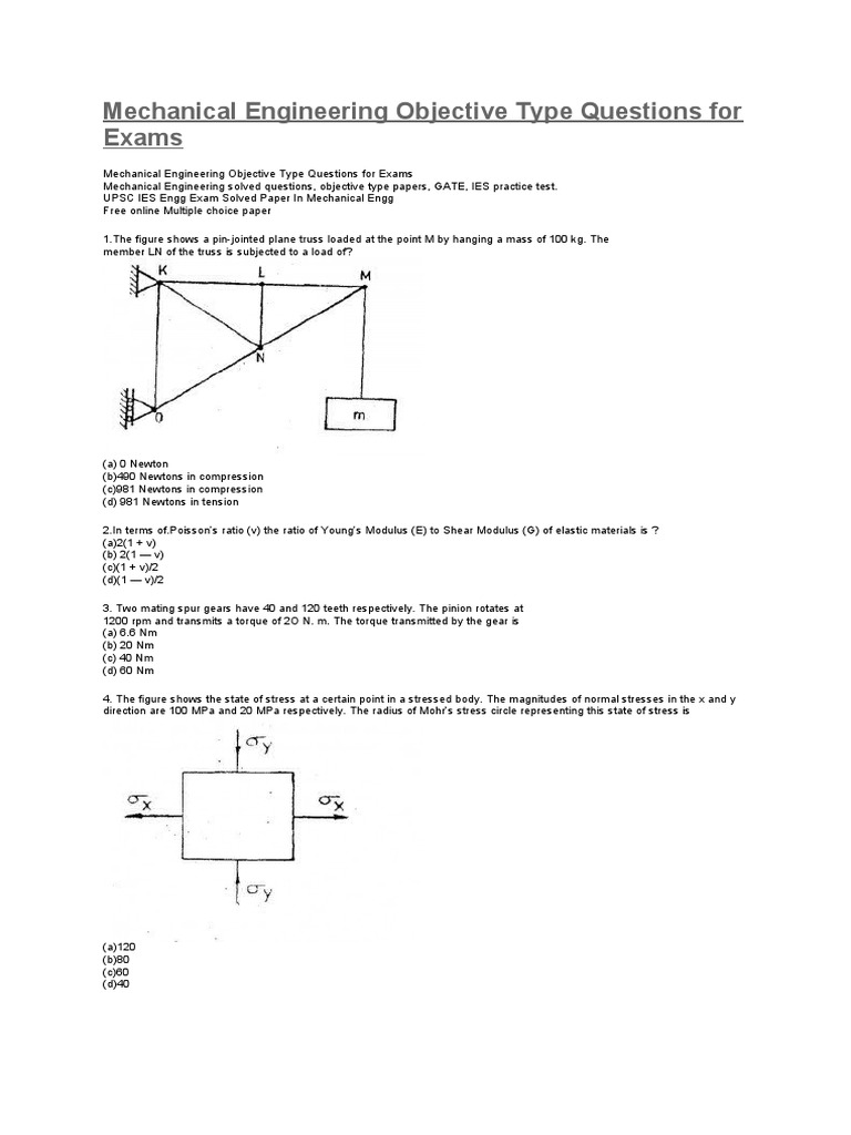 Mechanical Engineering Exam Questions | PDF | Engineering | Stress ...