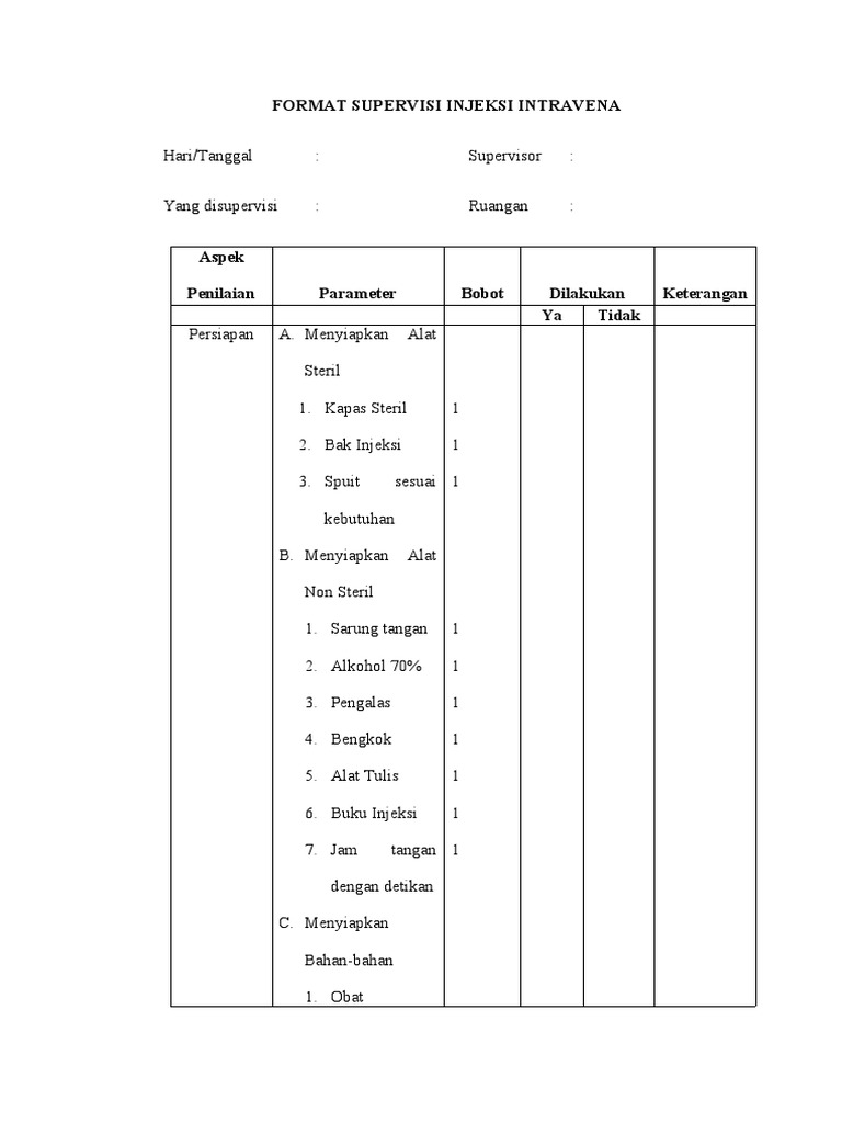 Format Supervisi Injeksi Intravena | PDF